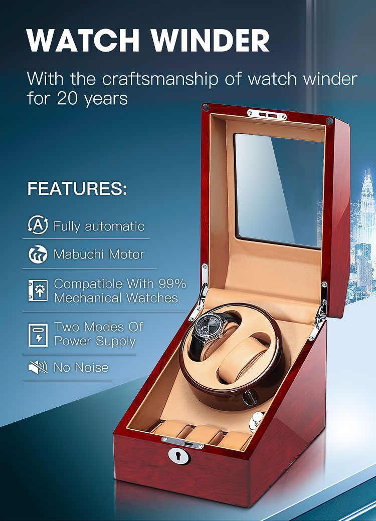 4 Slot Automatic Watch Winder Box – Luxury Red Wood Finish